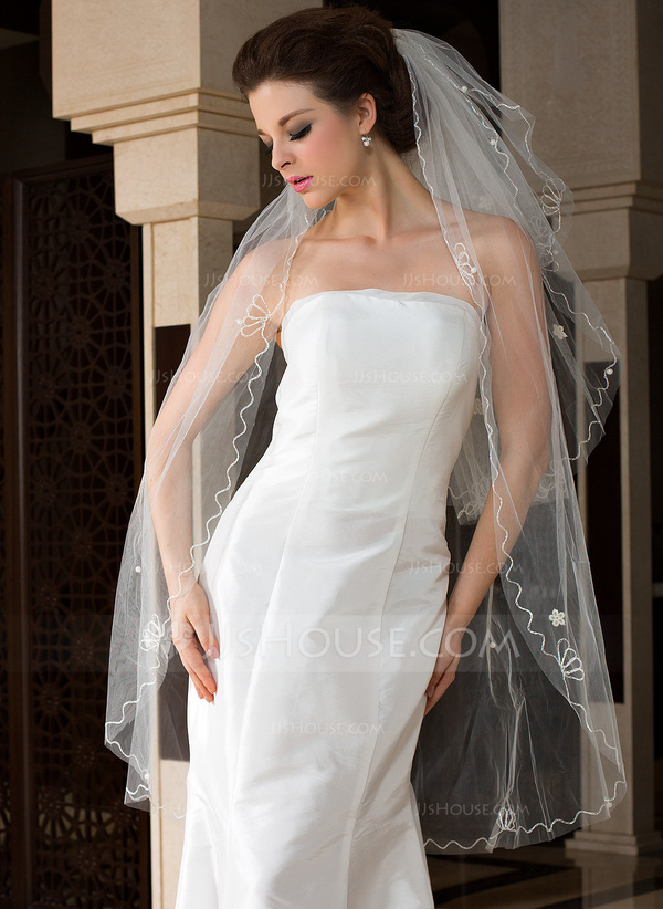 Three-tier Fingertip Bridal Veils With Cut Edge (006036614) - JJ's House