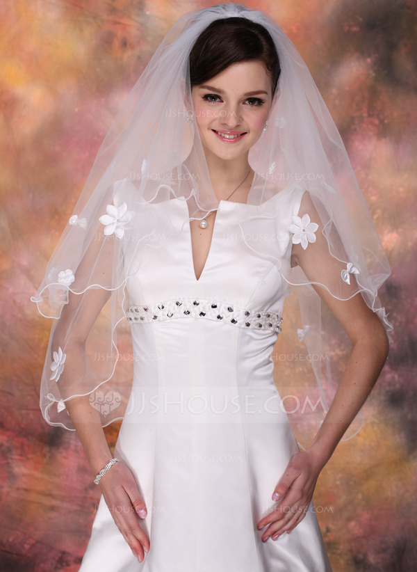 Two-tier Elbow Bridal Veils With Scalloped Edge (006020341) - JJ's House
