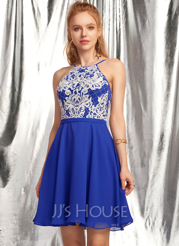 A-Line Scoop Neck Short/Mini Chiffon Homecoming Dress With Beading ...