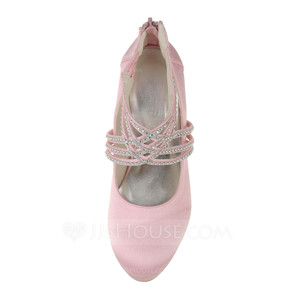 Women's Satin Stiletto Heel Closed Toe Platform Pumps With Rhinestone ...