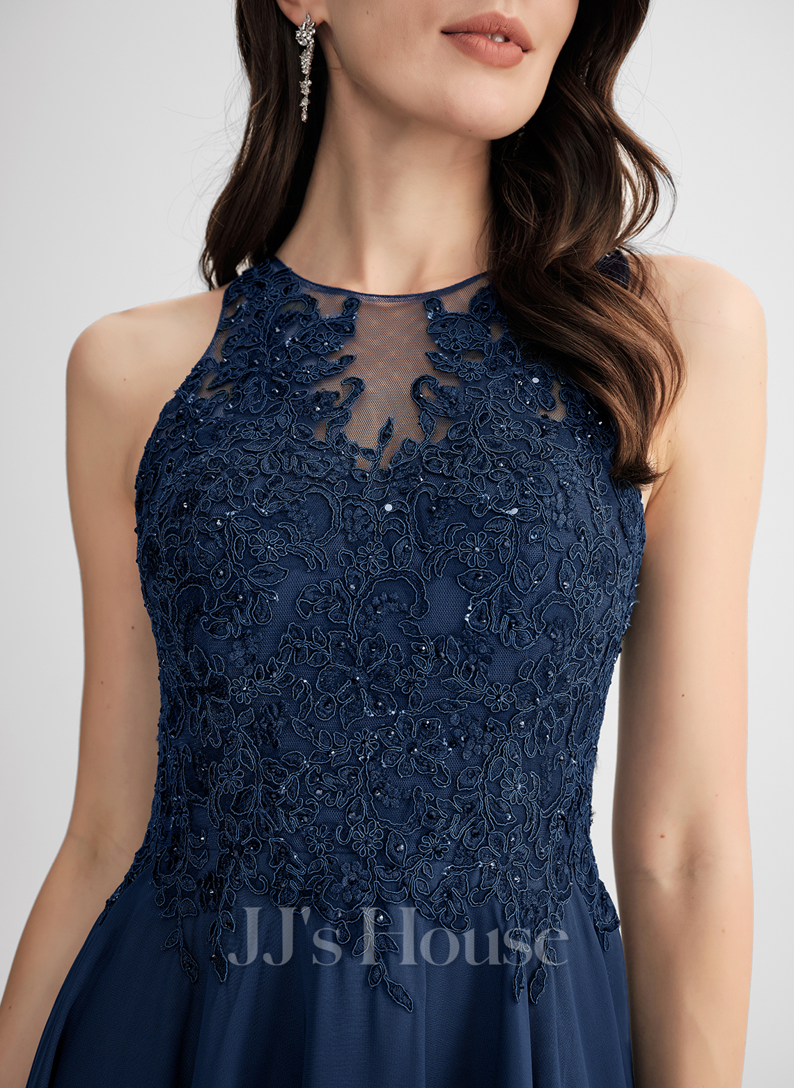 A-Line Scoop Knee-Length Chiffon Lace Homecoming Dress With Beading ...