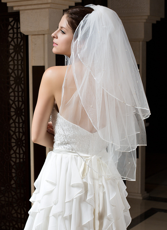 Three-tier Elbow Bridal Veils With Ribbon Edge (006035829) - JJ's House