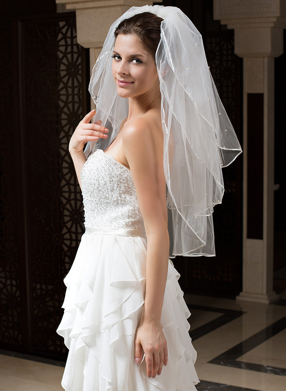 Three-tier Elbow Bridal Veils With Ribbon Edge (006035829) - JJ's House