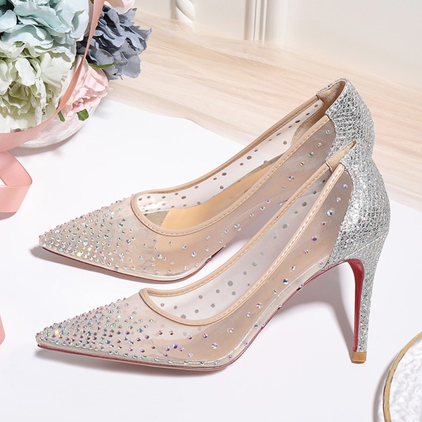 Women's Mesh Stiletto Heel Closed Toe Pumps With Crystal (047190328 ...