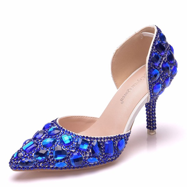Women's Leatherette Stiletto Heel Closed Toe Pumps With Crystal ...